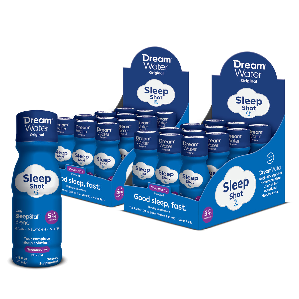 Dream Water Snoozeberry Liquid Sleep Shot Bundle - 2x12 packs (24 Unit ...