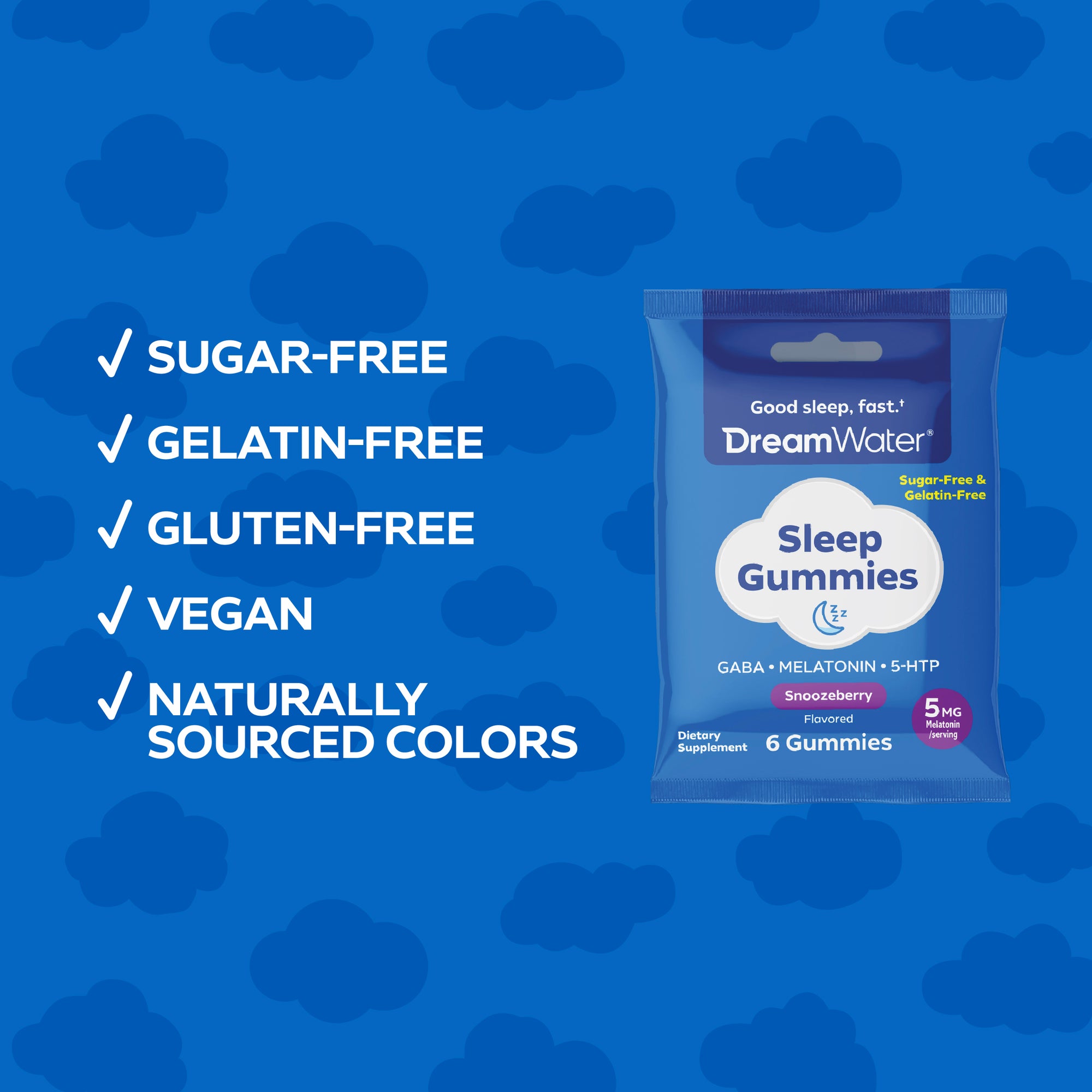 Dream Water Sleep Gummies with Pectin, Travel & Trial 6-count pouches ...